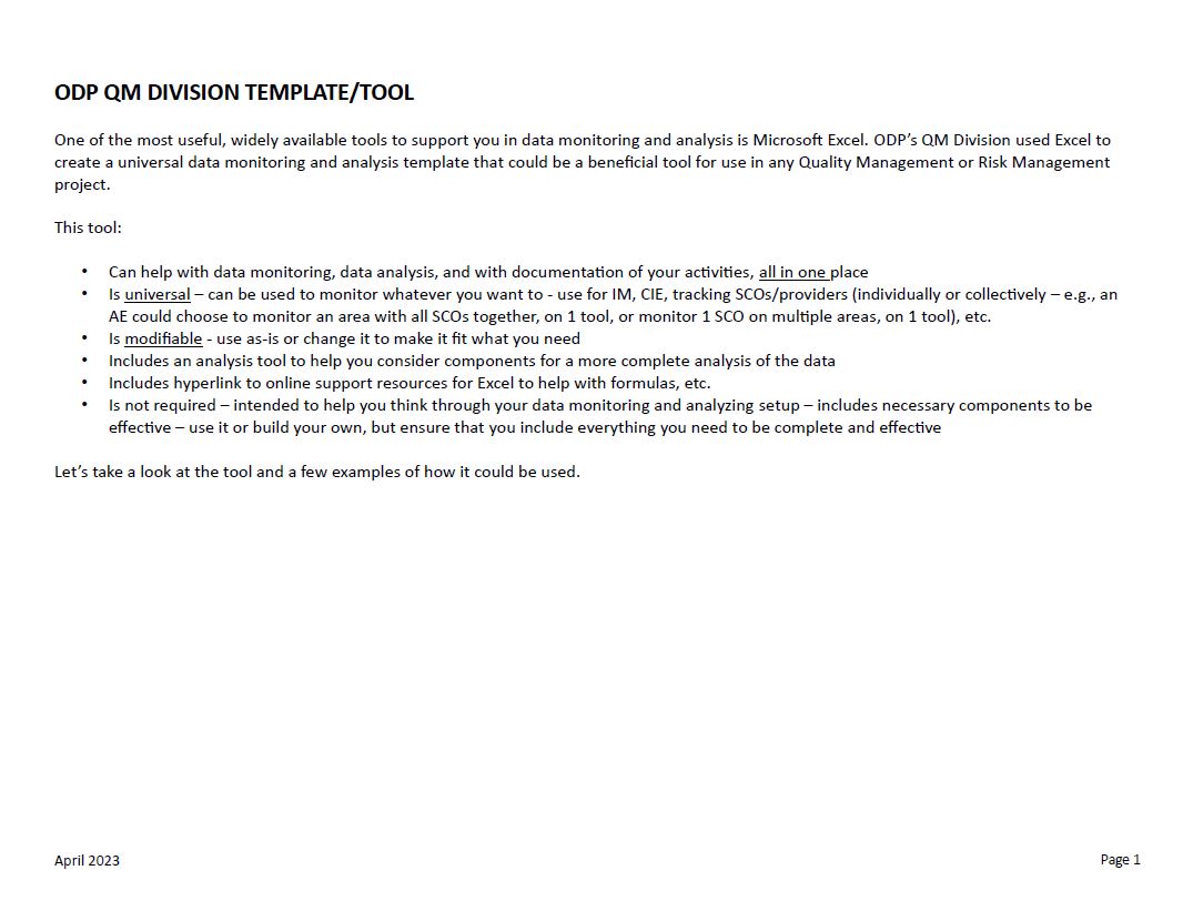 Quality Management Planning and Implementation Documents – MyODP