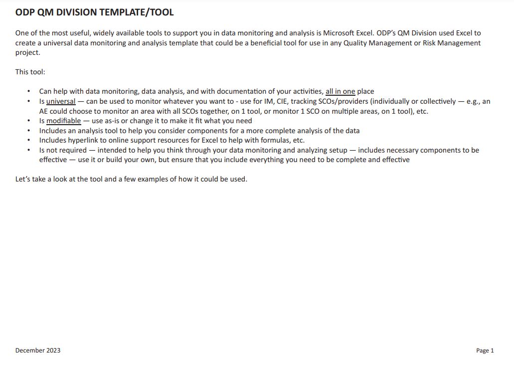 Quality Management Planning and Implementation Documents – MyODP